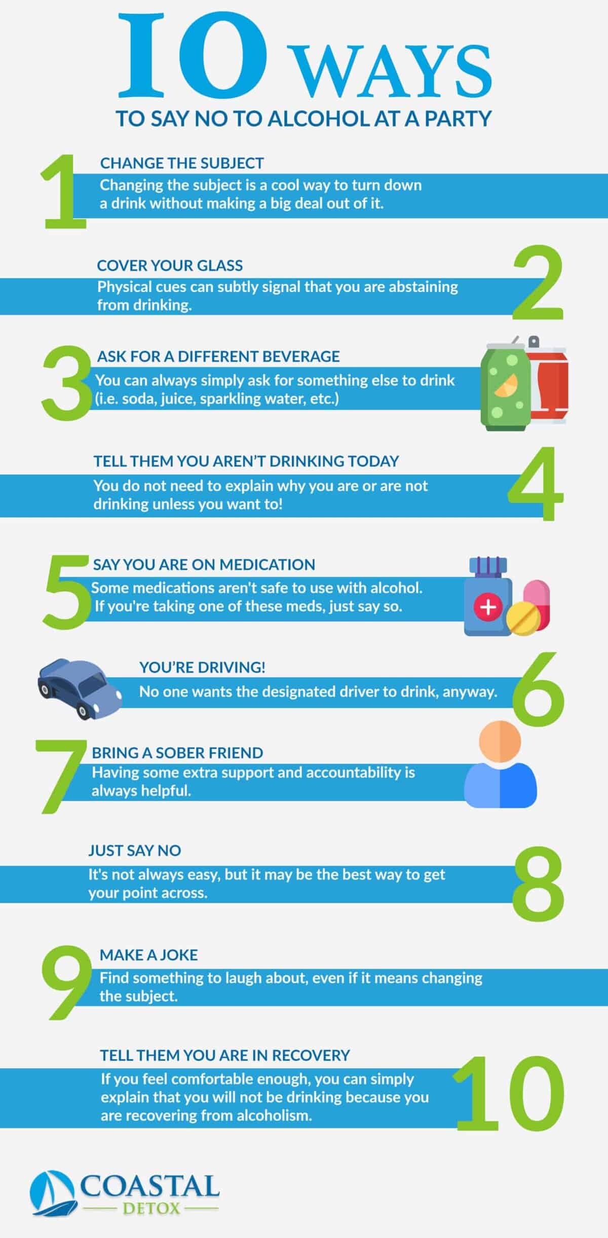 10 Ways to Say No to Alcohol at a Party – Coastal Detox